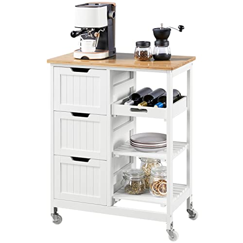 Buy Yaheetech Kitchen Cart on Wheels with 3 Drawers and 3 Open Shelves ...