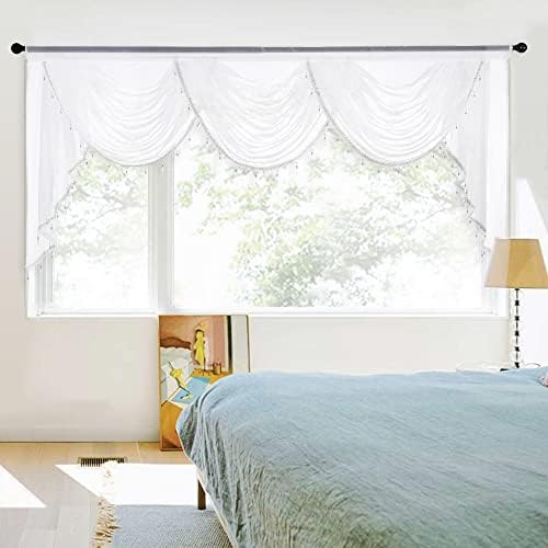 Amazon.com: Risuho European White Sheer Valance Solid Color Waterfall ...