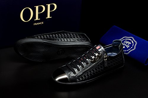 OPP Men's Lace up Leather Low Top Fashion Sneaker Shoes,1819Black,10 D ...
