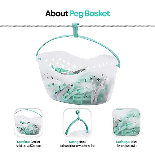 Flatro 36 Pegs for Washing Line with Hanging Basket | Heavy Duty ...