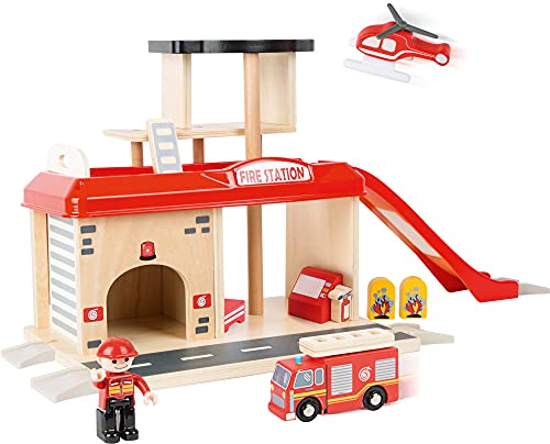 Fire Station Wooden Firehouse 8 pc Play Set - Educational Toys Planet