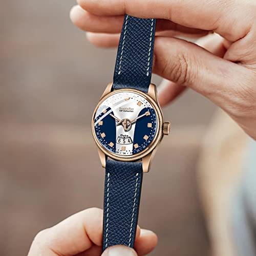 Buy DOUBLERUN 10013_3D Glass Date Display Dial Blue Leather Belt Analog ...