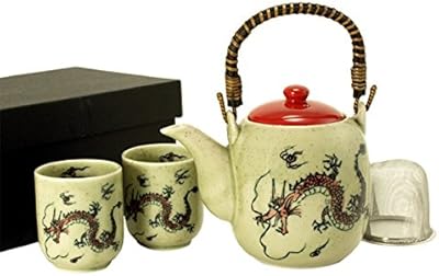 Amazon.com | Happy Sales HSTS-PMR02, Japanese Tea Set Teapot Teacup Red ...