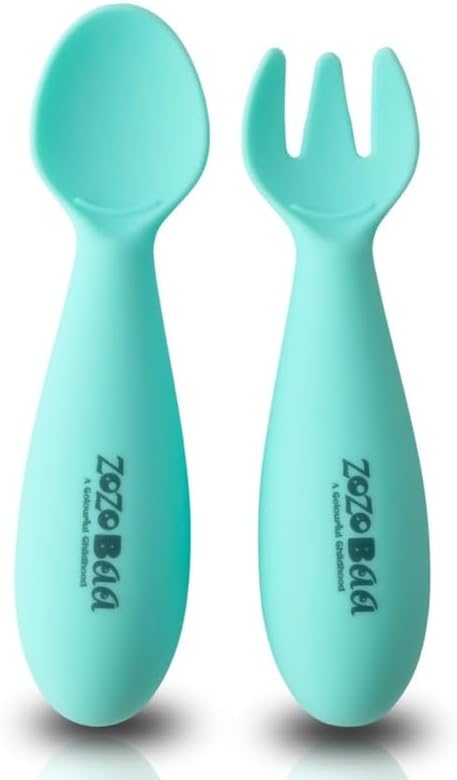 ZoZoBaa Baby Weaning Spoon & Fork Set, Chewable Silicone Utensils for ...