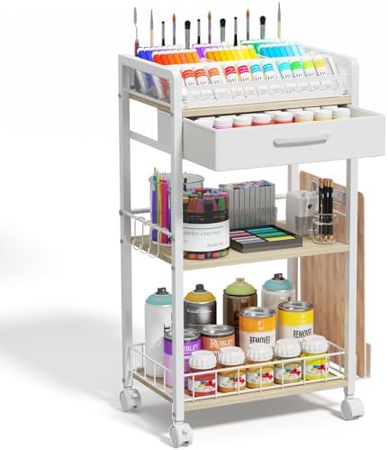 Amazon.com: Small Rolling Utility Cart with Drawer, Metal Craft Storage ...