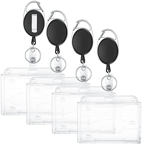 4 Pcs Retractable Keyring, Badge Reel Clips, Retractable Lanyard, ID ...