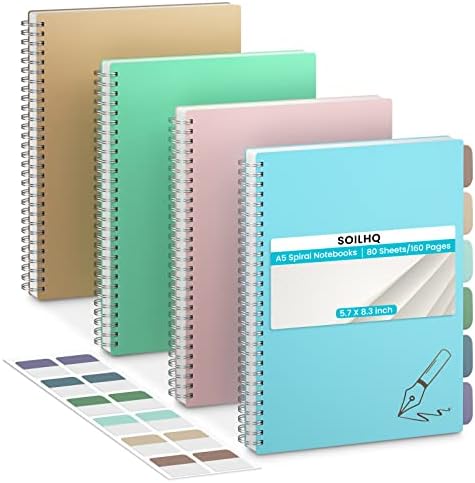 Amazon.com : SOILHQ Spiral Notebook, 4Pack A5 Dotted Journal Notebook ...