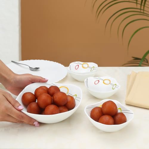 Larah by Borosil Splendour Square Series Opalware 5 Pcs Pudding Set ...