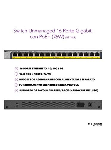 NETGEAR PoE Switch 16 Port Gigabit Ethernet Unmanaged Network Switch ...
