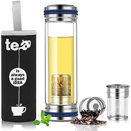 Amazon.com: ONEISALL Tea Infuser Bottle, 20oz Large Capacity Glass ...