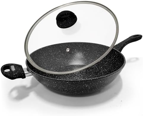 AKH HOUSEWARE Non-Stick Wok Deep Frying Pan With Lid - Forged Aluminum ...