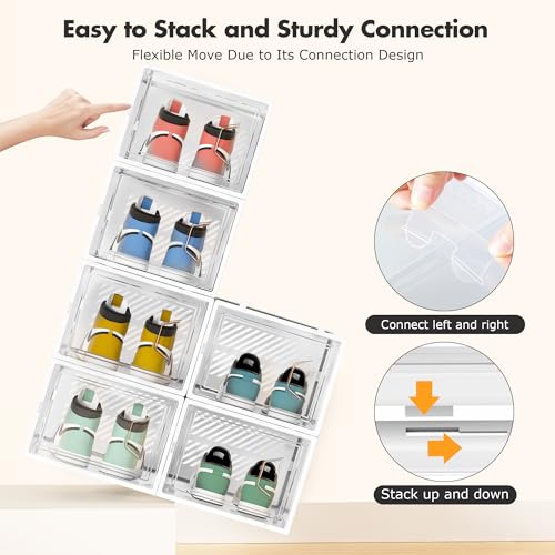 Kuject XX-Large Clear Stackable Shoe Boxes with Lids for Size 13 ...