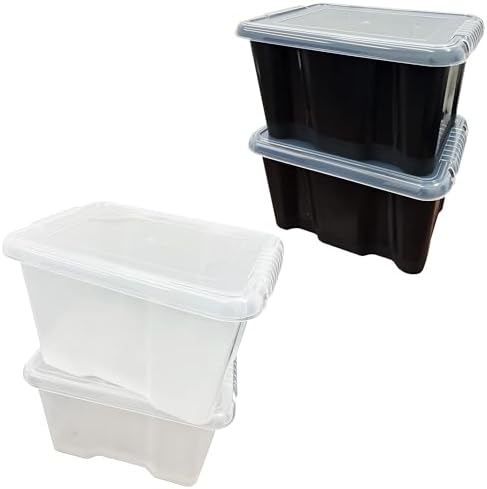 STAR SUPPLIES Strong Large Stackable Clear Or Black 24 Litre Storage ...