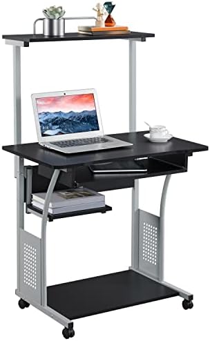 Yaheetech 3 Tiers Computer Desk with Keyboard Shelf and Printer Shelf ...