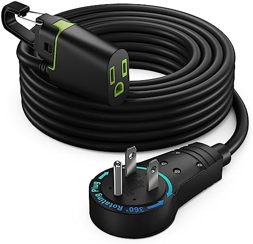 Maximm 360° Rotating Flat Plug Extension Cord 25 ft Black, with ...
