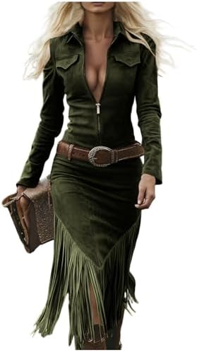 Amazon.com: 2026 Women's Western Cowgirl Suede Dress Vintage Long ...