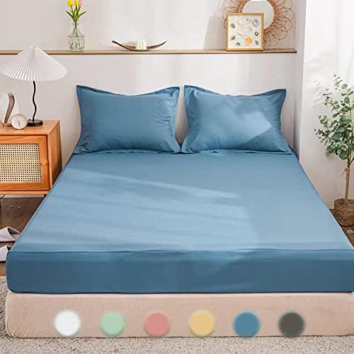 Fitted Bed Sheets King Size Blue Grey - Super Soft Breathable ...