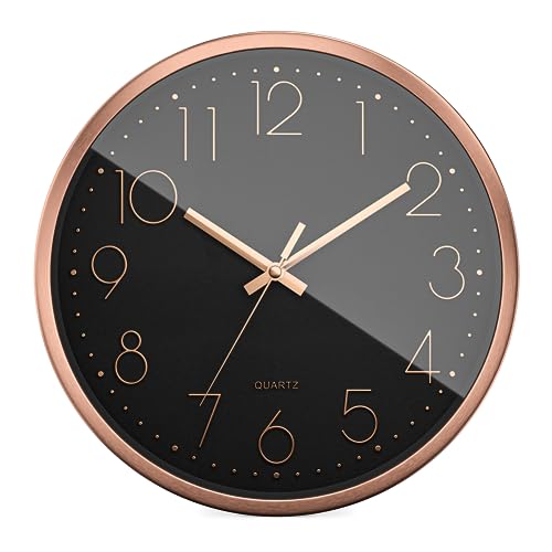 Mebus Wall Clock, Plastic Aluminium, Black, 30 cm – BigaMart