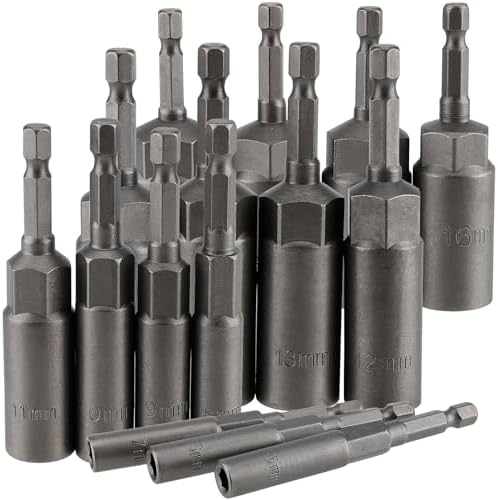 DAKFOOK 15PCS Deepen 1/4 Inch Hex Sockets Set, 5.5-19mm Nut Setter ...