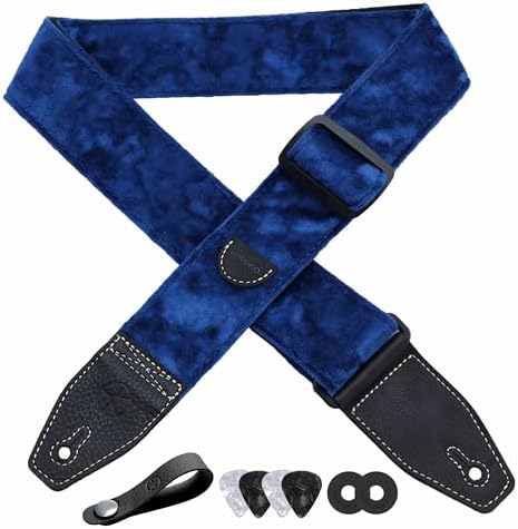 YIKOKO Guitar Strap 2 inch Velvet Guitar Straps with Full Grain Leather ...