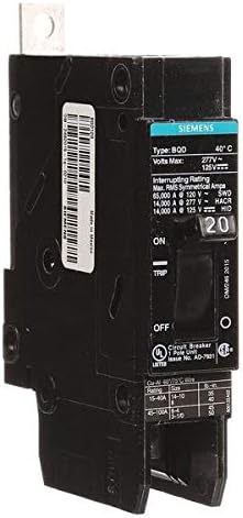 SIEMENS BQD120 Circuit Breaker, BQD, 1P, 20A, 277VAC, COLOR - Magnetic ...