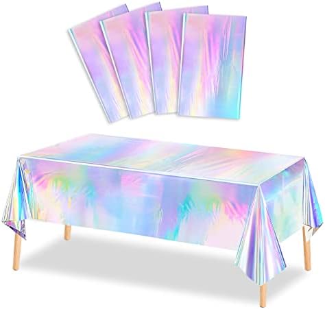 Amazon.com: Sparkle and Bash Iridescent Plastic Table Covers, Silver Holographic Foil (54 x 108 ...