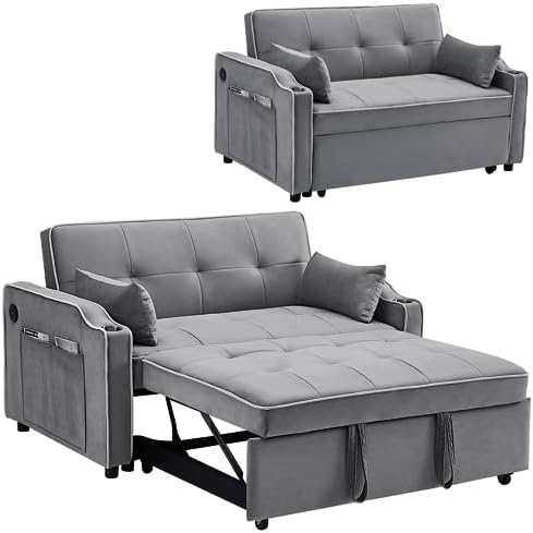 Amazon.com: 3 in 1 Sleeper Sofa Couch Bed, Velvet Convertible Futon ...