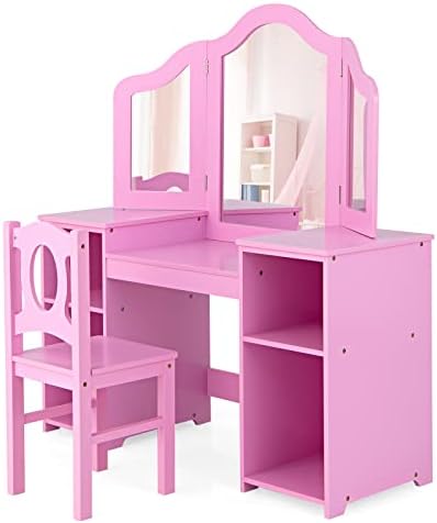 Maxmass Kids Vanity Table and Chair Set, 2 in 1 Girls Dressing Table ...