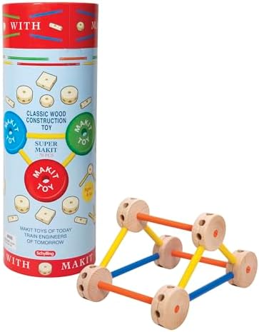 Amazon.com: Schylling MKT Super Makit Classic Wood Construction Toy, 3 ...