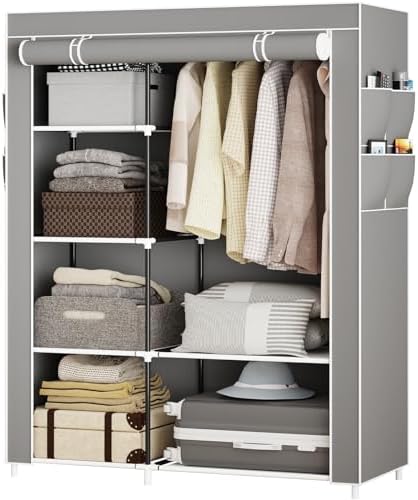 SMILOVII Canvas Wardrobe for Bedroom, Folding Wardrobe, Portable ...