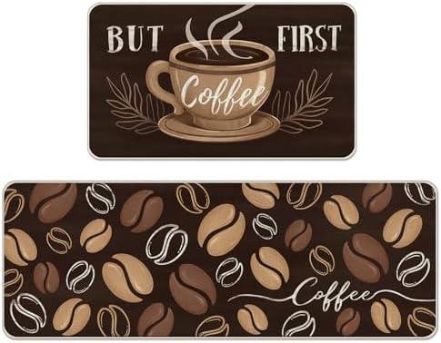 Amazon.com: Tailus But First Coffee Themed Kitchen Rugs Set of 2 ...