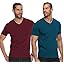 ADRO Effen katoenen T-shirt met V-hals voor heren, Bordeaux, staalblauw ...