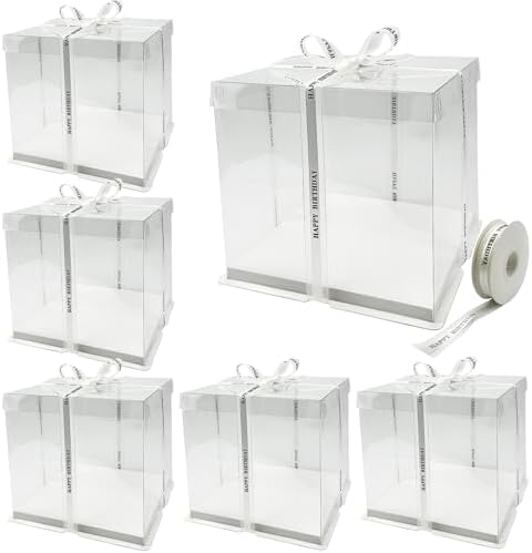 Amazon.com: Seuqhck 6 Pack Clear Cake Box with Ribbon - 10 x 10 x 9.75 ...