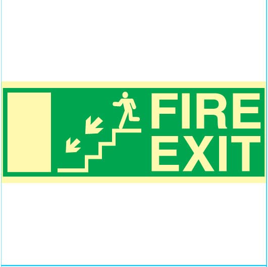 Fire exit use Stairs Left Down Arrow Radium Night Glow Sign Sticker ...