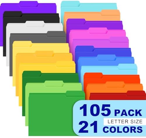 Amazon.com : TUXIYA 105 Pack Colored File Folders,21 Colors File ...