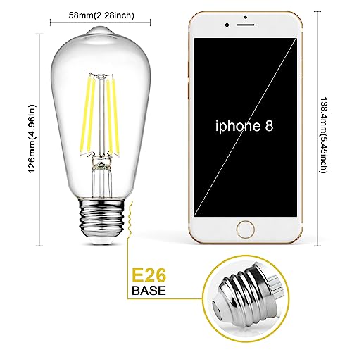 Ascher Vintage LED Edison Bulbs, 6W, Equivalent 60W, Non-Dimmable ...