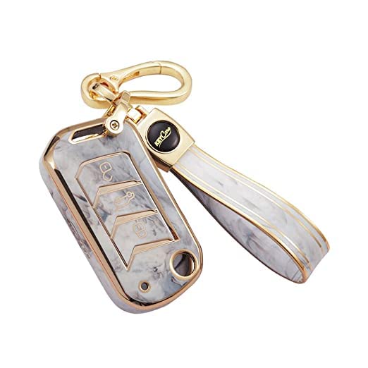 Gold Border Mahindra Marble Type TPU Key Cover with Key Chain for Thar ...