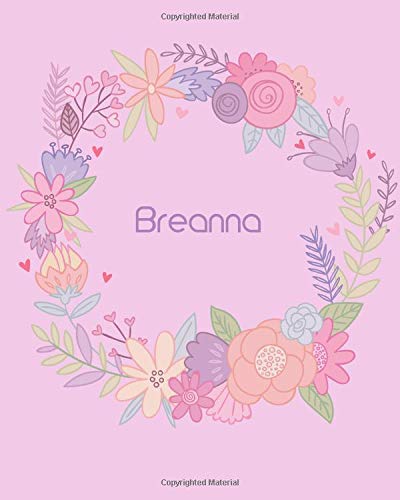 Breanna: 110 Lined Pages 8x10 Cute Pink Blossom Design with Lettering ...