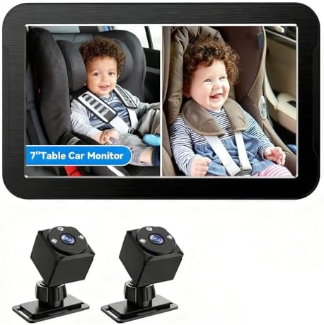 Baby Car Camera for 2 Kids, 7" 1080P Split-Screen Monitor, Dual Rear ...