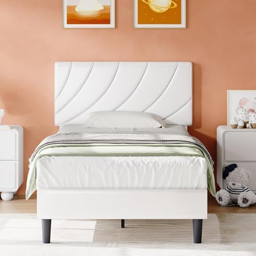 Amazon.com: HOMBCK Twin Bed Frames with Headboard, Upholstered Platform ...