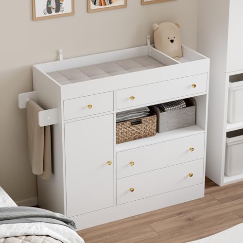 Amazon.com : WOODTIME 43.3" W Nursery Dresser with Diaper Changing Tray ...