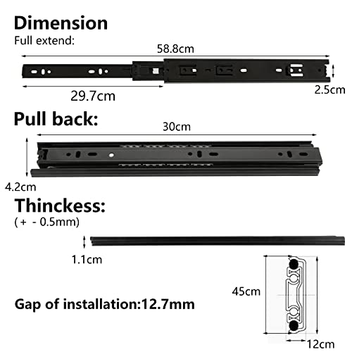 CYEER 2 Pairs Full Extension Drawer Runners, 300mm Heavy Duty 40kg Load ...