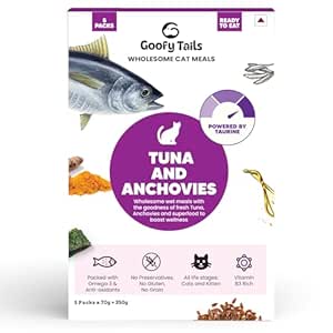 Goofy Tails Tuna and Anchovies Wet Cat Food and Kitten Food, 350g (70g X 5 Pouches ...