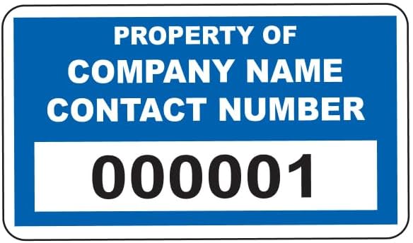 1000 Blue Personalised Barcode Asset Tag Labels Custom Stickers- 38mm x ...