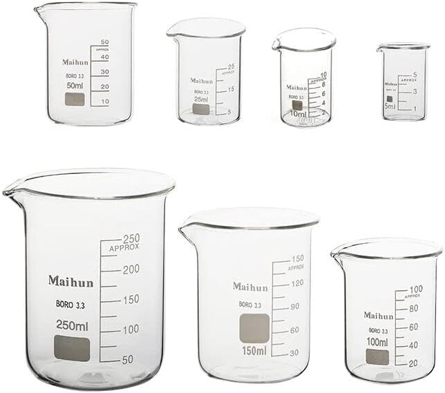 AIMALL 7PCS/Set Low Form Glass Beaker Glass Graduated Beaker Set 5ml ...