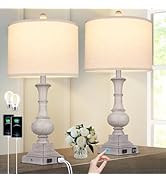 26" Modern Table Lamps, Set of 2 Table Lamp Night Light with 2 USB ...