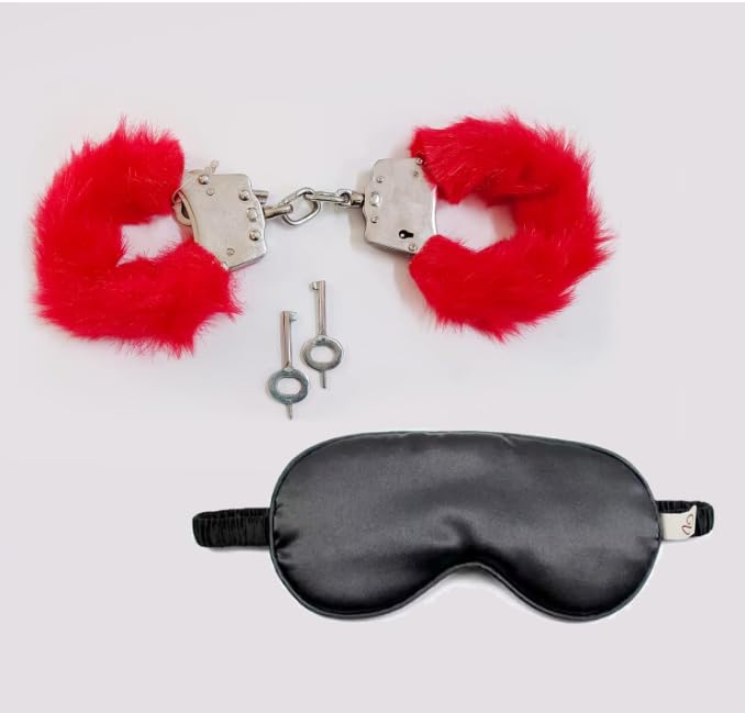 Buy Red Carbon Steel Toy Handcuffs with 2 Keys, Adjustable, with Black ...