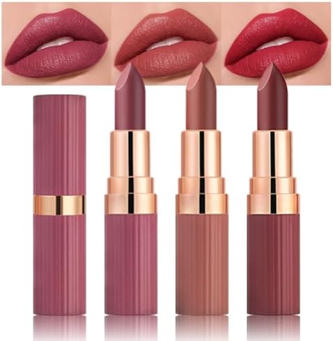 Amazon.com : evpct 3Pcs Matte Creamy Lipsticks Set, Maroon Wine Coral ...