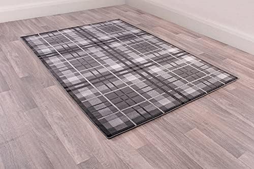 Modern Soft Black Silver Tartan Highland Check Rugs (120cm x 170cm ...