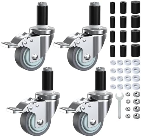 HOLKIE Caster Wheels Locking 3 Inch Expanding Stem Casters, Threaded ...